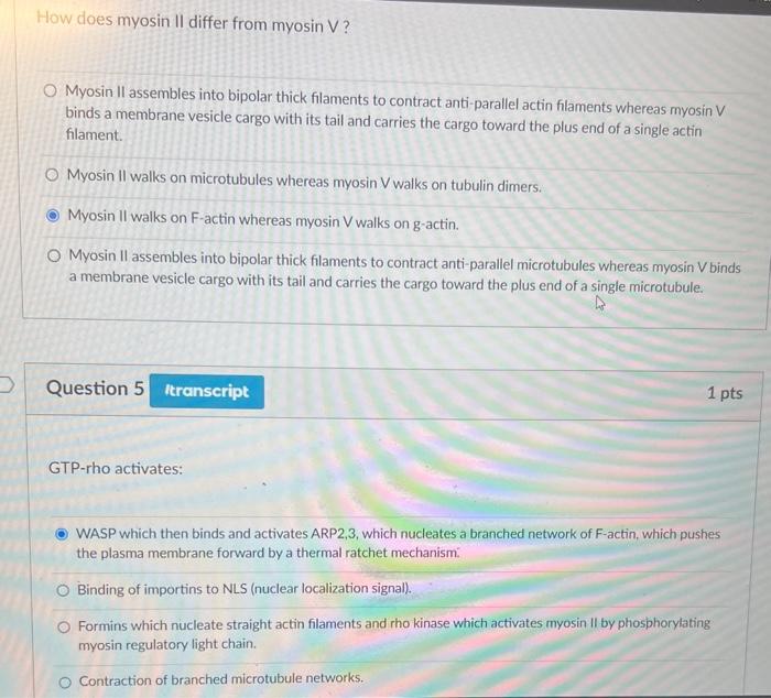 Solved How does myosin II differ from myosin V? Myosin II | Chegg.com