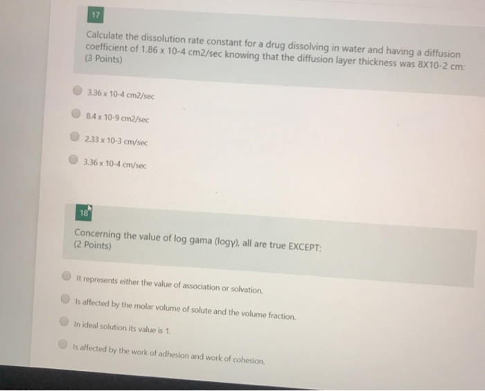 Solved 17 Calculate the dissolution rate constant for a drug | Chegg.com