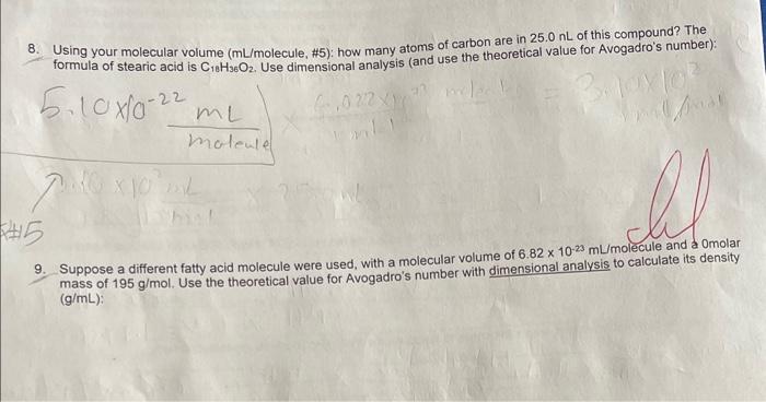 please do 8 and 9 using dimensional analysis | Chegg.com