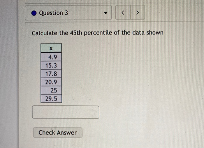 Solved Question 3 Calculate the 45th percentile of the | Chegg.com