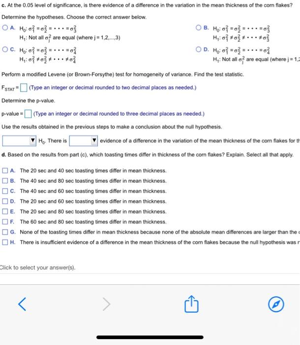 Solved c. At the 0.05 level of significance, is there | Chegg.com