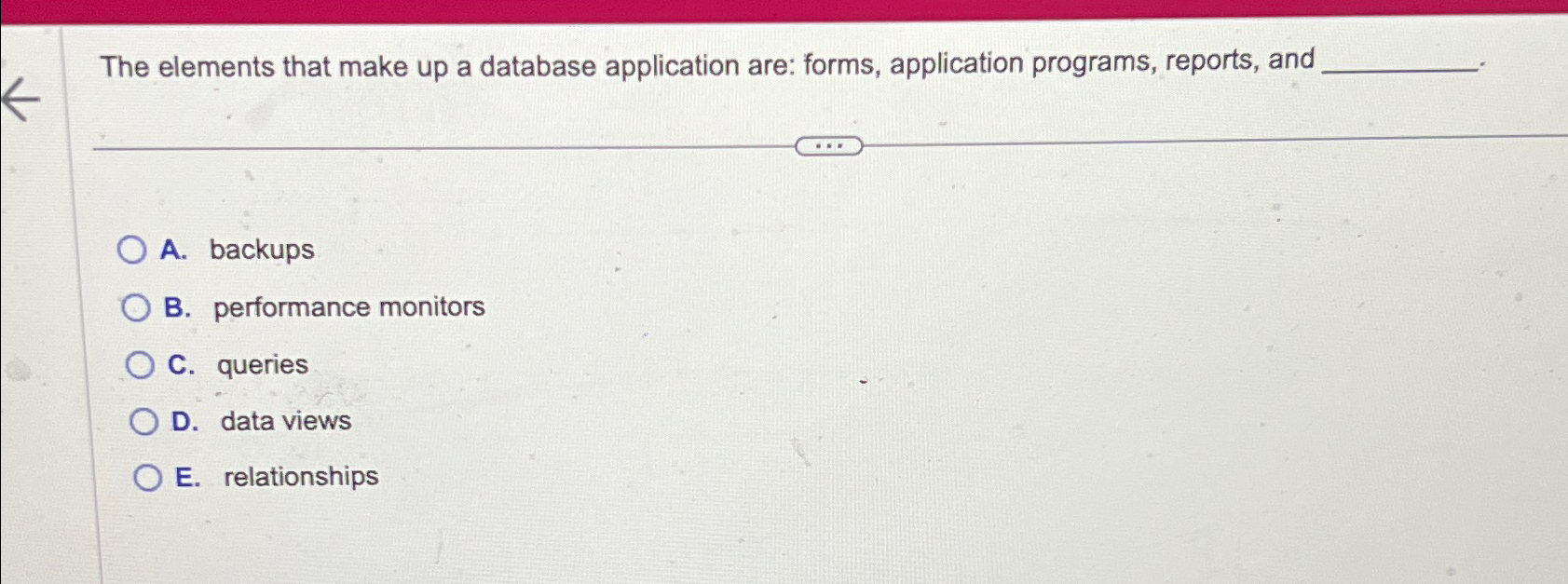 Solved The elements that make up a database application are: | Chegg.com