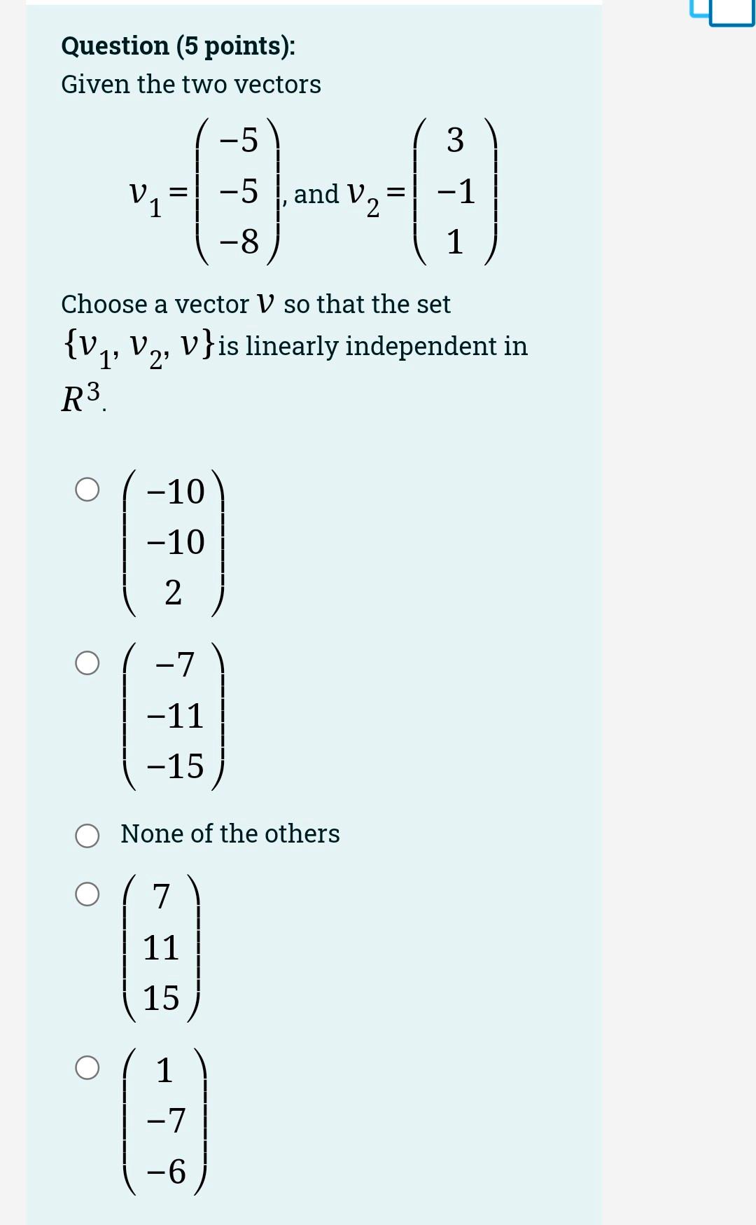 Solved Question (5 points): Let W=⎩⎨⎧abc⎦⎤ Where | Chegg.com