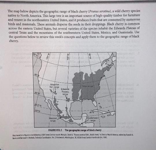 The map below depicts the geographic range of black | Chegg.com