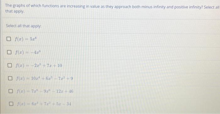 Solved The graphs of which functions are increasing in value | Chegg.com