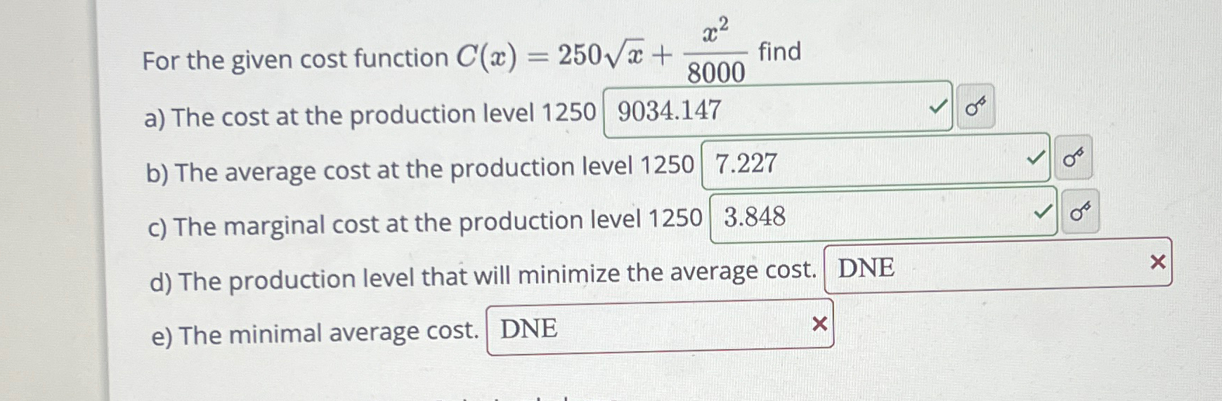 Solved For the given cost function C(x)=250x2+x28000 ﻿finda) | Chegg.com