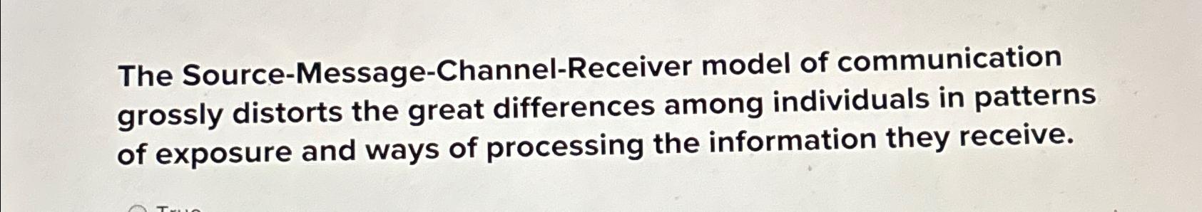 Solved The Source-Message-Channel-Receiver model of | Chegg.com