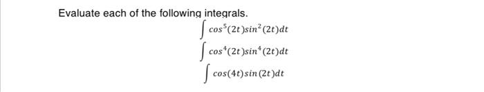 Solved Evaluate each of the following integrals. | cos (2t | Chegg.com