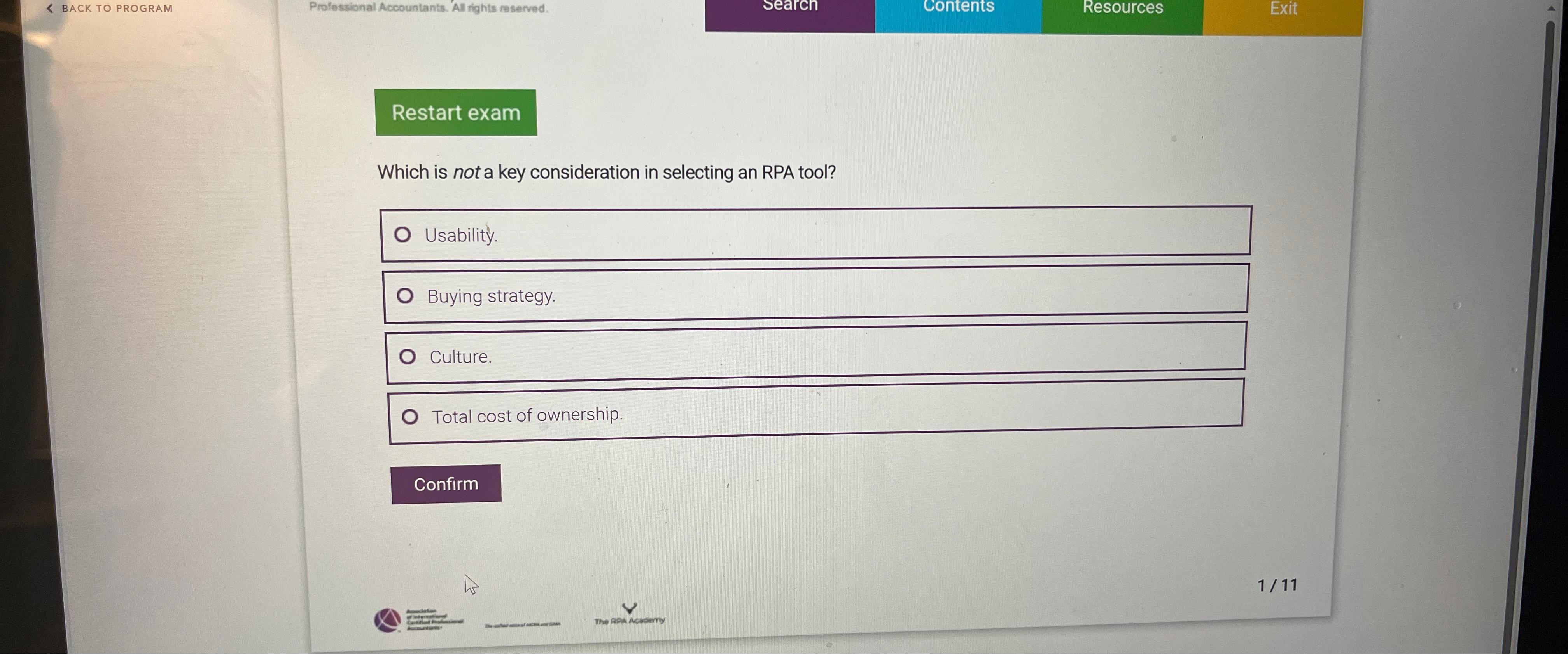 Solved Which is not a key consideration in selecting an RPA | Chegg.com