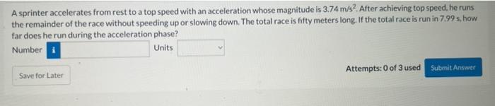 Solved A sprinter accelerates from rest to a top speed with | Chegg.com