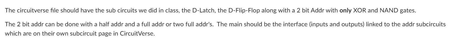 CREATE A 2 ﻿BIT ADDR USING NAND AND XOR. The | Chegg.com