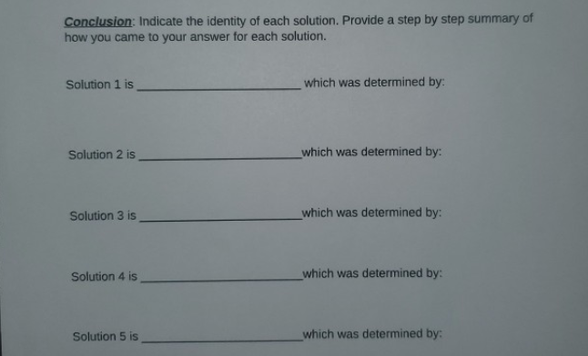 Conclusion: Indicate the identity of each solution. | Chegg.com
