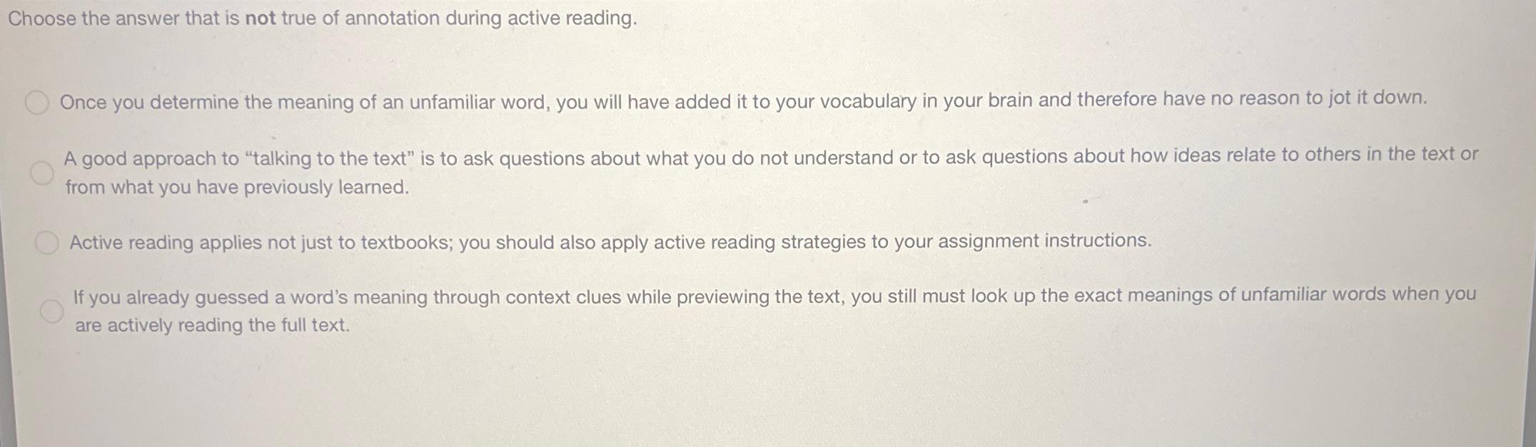 Solved Choose the answer that is not true of annotation | Chegg.com