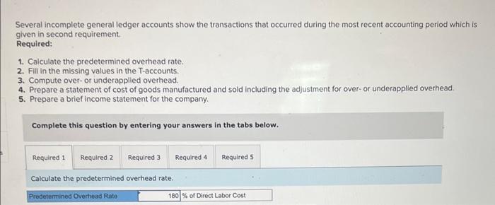 Several incomplete general ledger accounts show the | Chegg.com