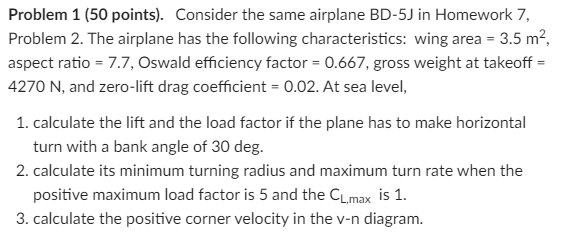 Solved Problem 1 (50 ﻿points). ﻿Consider the same airplane | Chegg.com