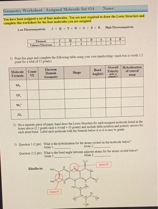 Solved Name: Geometry Worksheet - Assigned Molecule Set #14 | Chegg.com