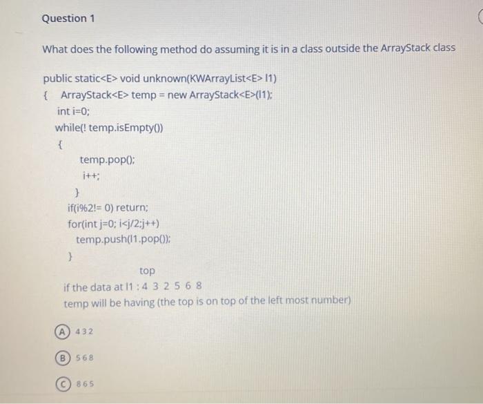 Solved Question 1 What does the following method do assuming | Chegg.com