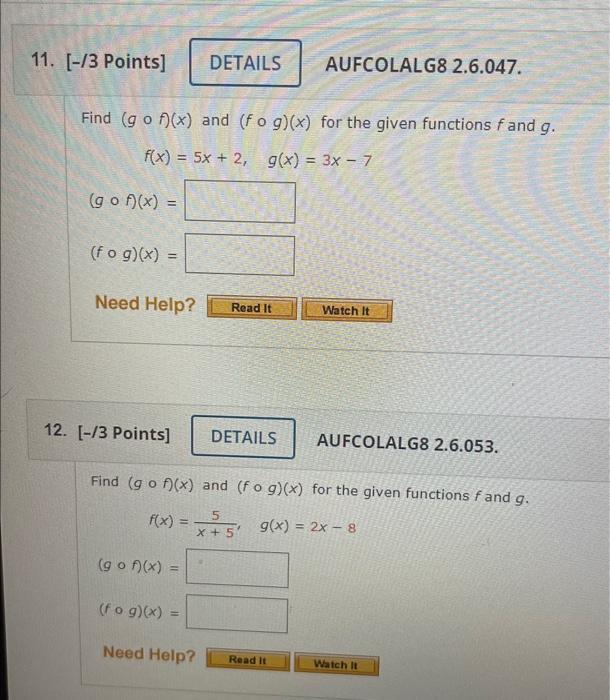 Solved Find (g∘f)(x) and (f∘g)(x) for the given functions f | Chegg.com