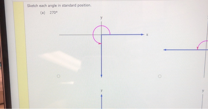 Solved Sketch each angle in standard position. (a) 270° Х @ | Chegg.com