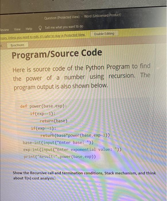 Solved Question (Protected View) - Word (Unlicensed Product) | Chegg.com
