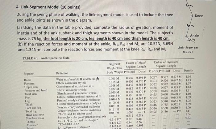 4. Link-Segment Model (10 points) During the swing | Chegg.com