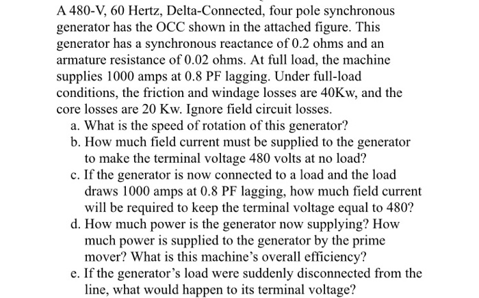 Solved A 480-V, 60 Hertz, Delta-Connected, four pole | Chegg.com