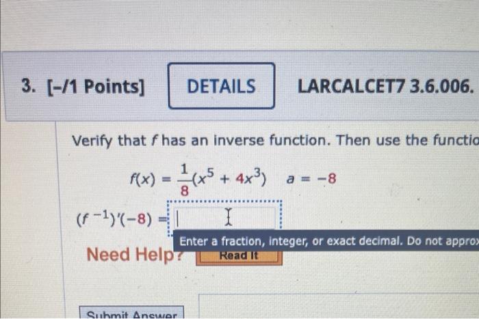 Solved Verify that f has an inverse function. Then use the | Chegg.com