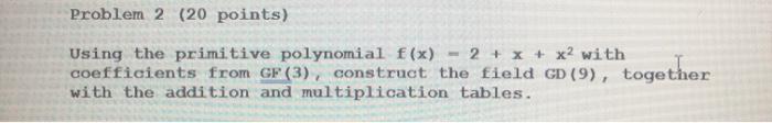 Solved Problem 2 (20 points) Using the primitive polynomial | Chegg.com