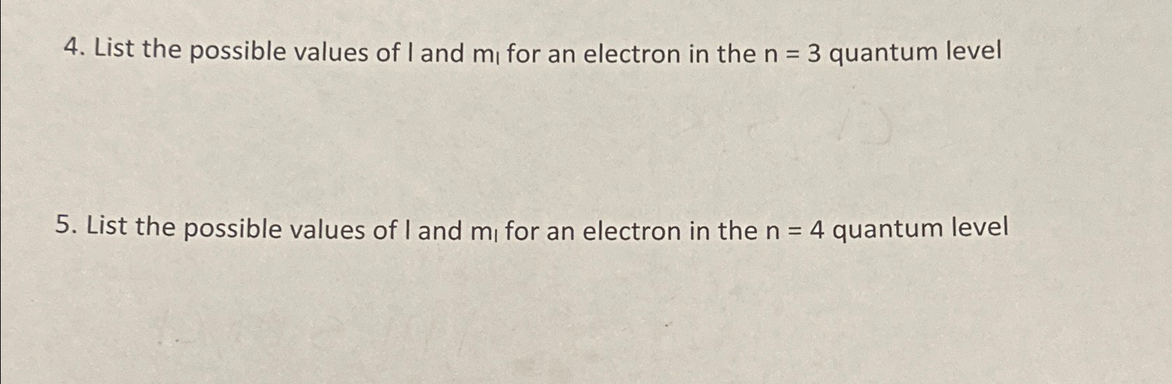 Solved List the possible values of I and m1 ﻿for an electron | Chegg.com