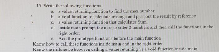 Solved 15. Write the following functions a. a value | Chegg.com