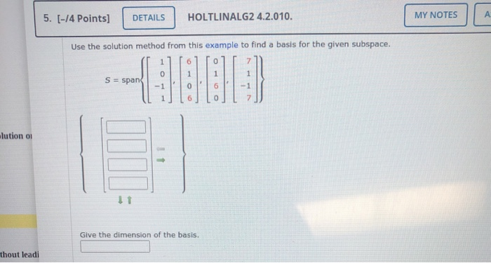 Solved 5. [-14 Points) DETAILS HOLTLINALG2 4.2.010. MY NOTES | Chegg.com Solved 5. [-14 Points) DETAILS HOLTLINALG2 4.2.010. MY NOTES | Chegg.com