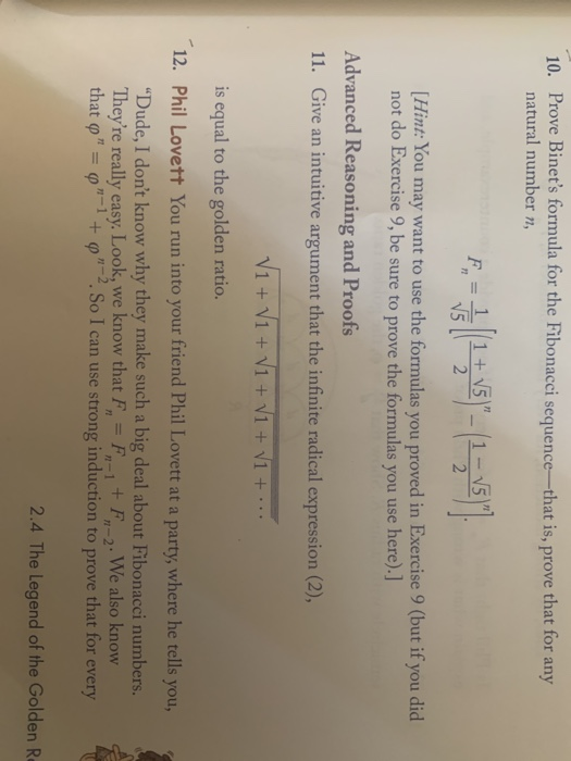 Solved 10. Prove Binet's formula for the Fibonacci | Chegg.com
