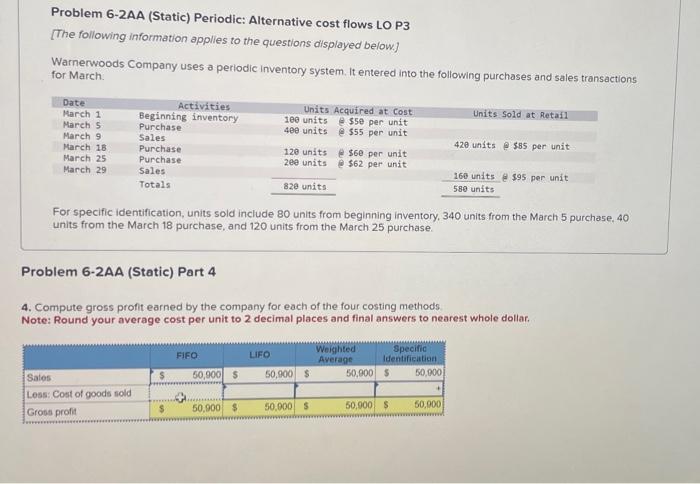 Solved Problem 6-2AA (Static) Periodic: Alternative cost | Chegg.com