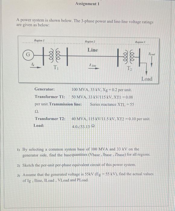 Solved A power system is shown below. The 3-phase power and | Chegg.com