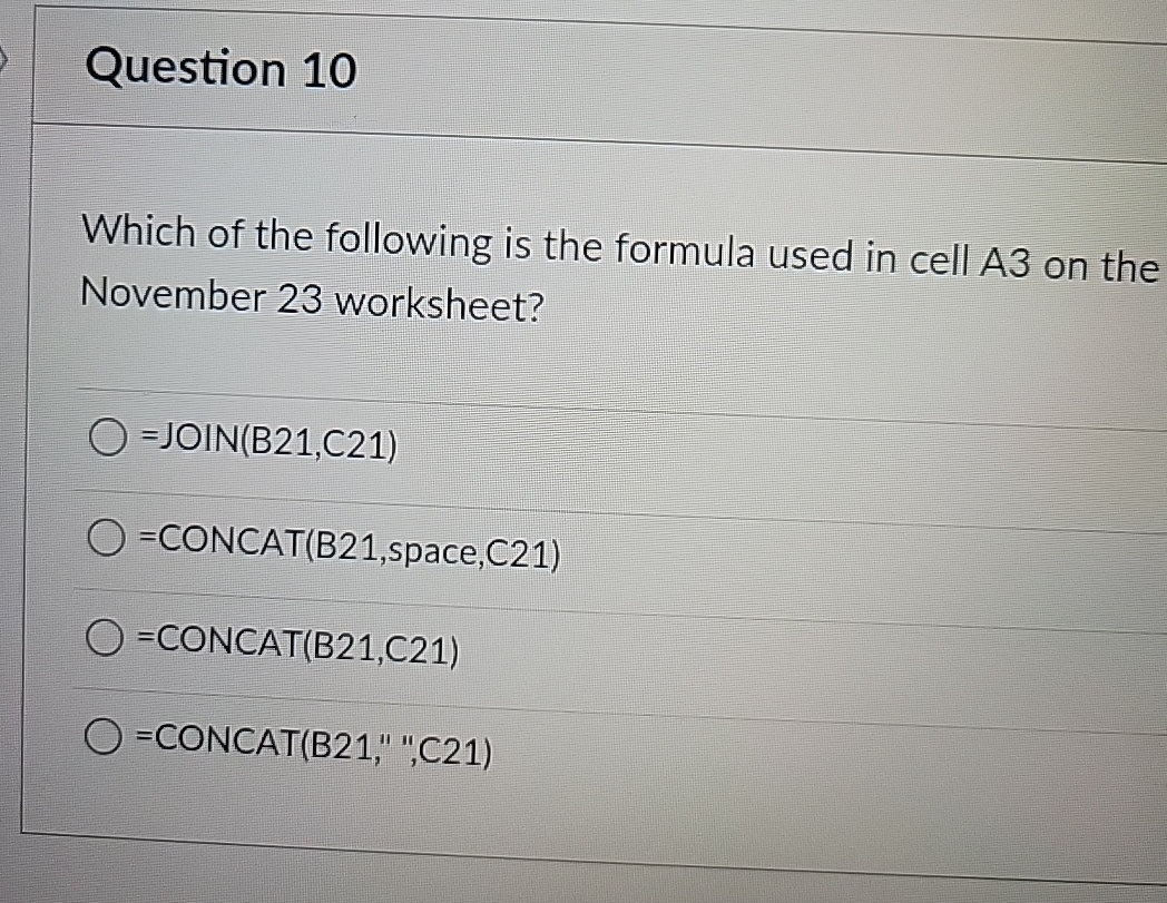 Solved Question 10Which of the following is the formula used | Chegg.com