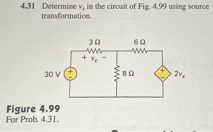 Solved 4.31 Determine vx in the circuit of Fig. 4.99 using | Chegg.com
