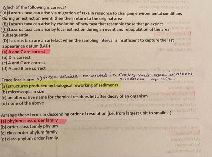 Solved Which of the following is correct? (A) Lazarus taxa | Chegg.com