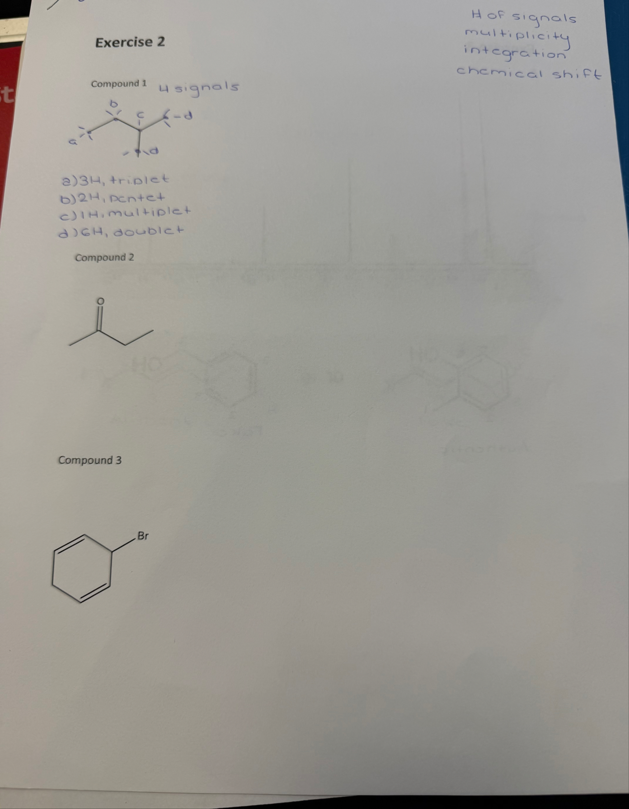 Solved H of signalsExercise 2multiplicityintegrationchemical | Chegg.com