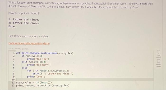Solved Write a function print shampoo_instructions 0 with | Chegg.com