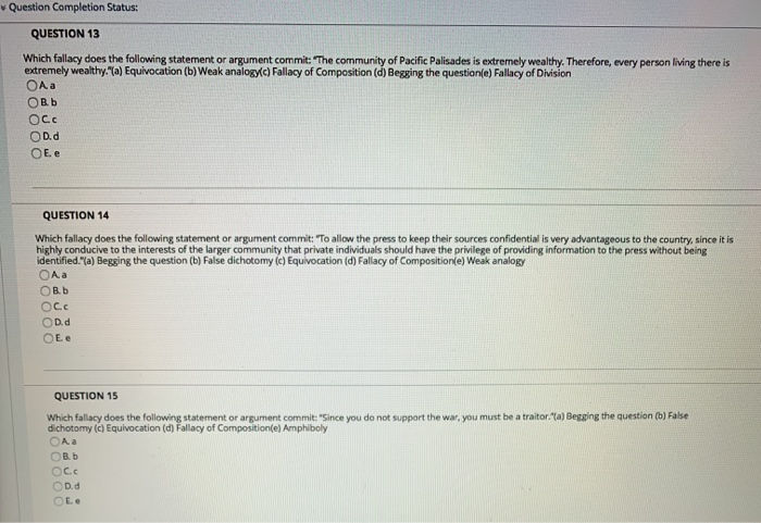 Solved Question Completion Status: QUESTION 4 Which fallacy | Chegg.com