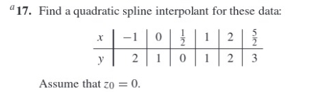 Solved ?a 17. ﻿Find a quadratic spline interpolant for these | Chegg.com