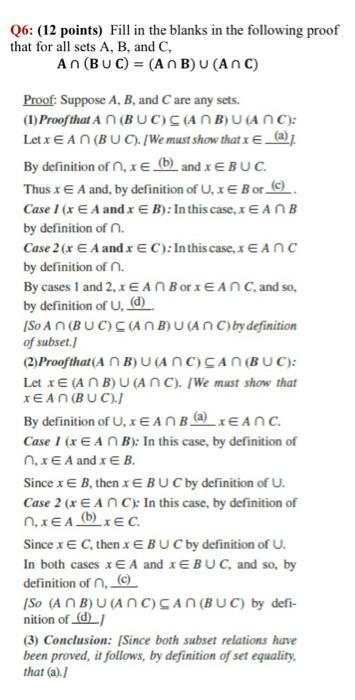 Solved Q6: (12 points) Fill in the blanks in the following | Chegg.com