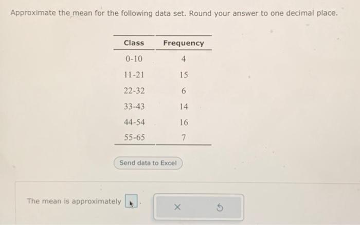 Solved Approximate the mean for the following data set. | Chegg.com
