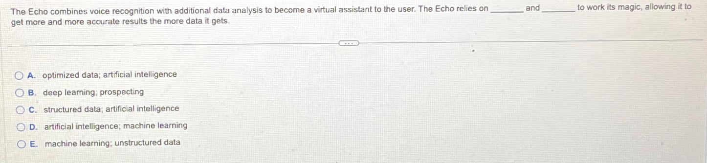 Solved The Echo combines voice recognition with additional | Chegg.com