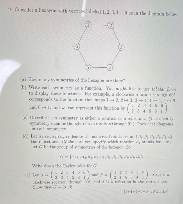 Solved 9. Consider a hexagon with vertices labeled 1, 2, 3, | Chegg.com