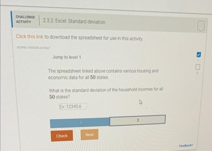 Solved CHALLENGE ACTIVITY 2.3.2: Excel: Standard deviation. | Chegg.com