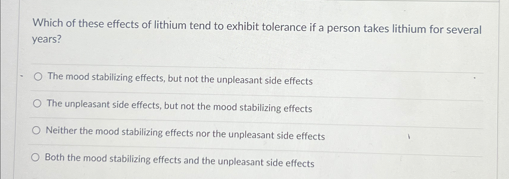 Solved Which of these effects of lithium tend to exhibit | Chegg.com