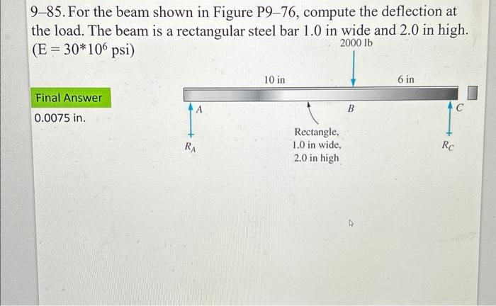 Solved 9-85. For the beam shown in Figure P9-76, compute the | Chegg.com