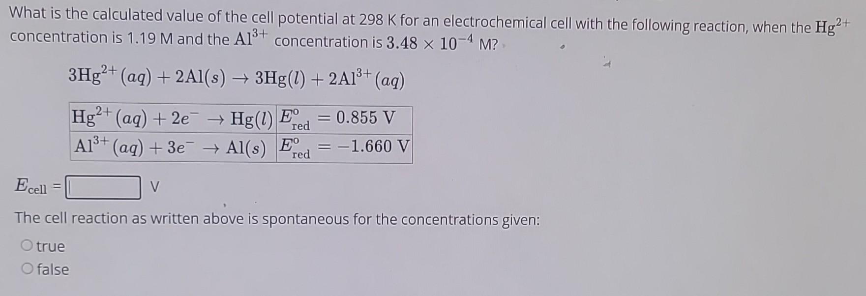 Solved What Is The Calculated Value Of The Cell Potential At