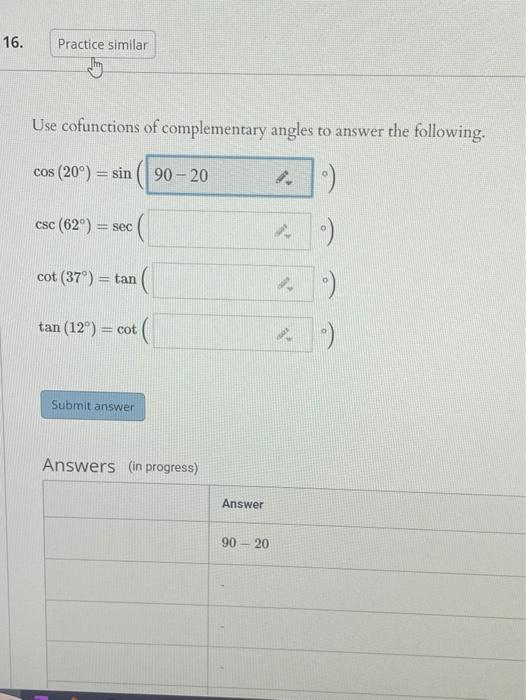 Solved 16. Practice similar Use cofunctions of complementary | Chegg.com